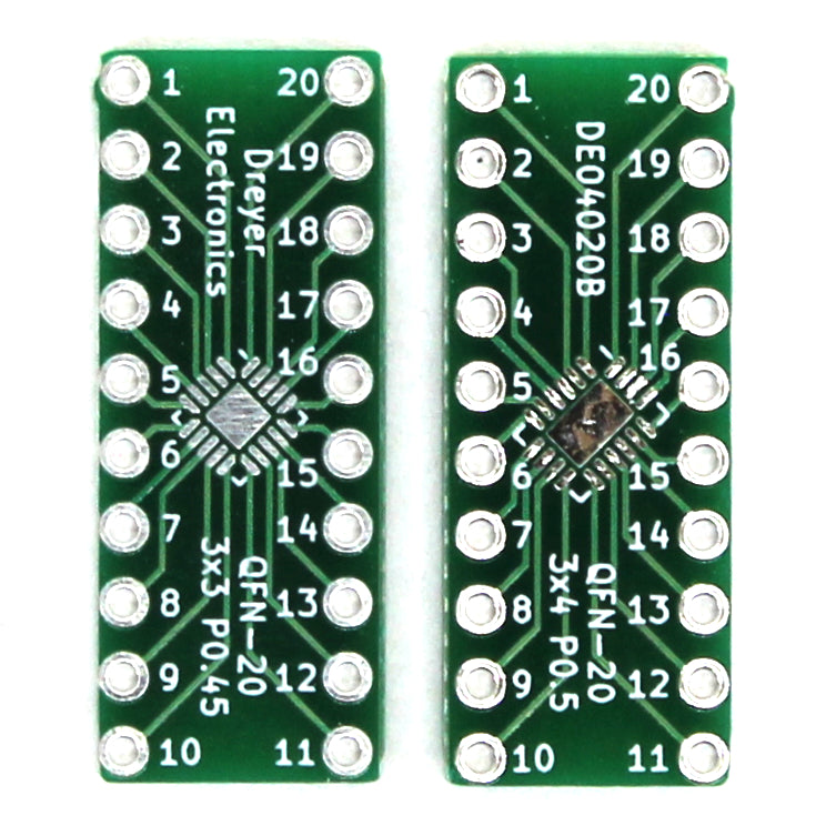 20-Pin QFN to DIP Breakout Board | Front: B: 3x3mm, P: 0.45mm | Back ...